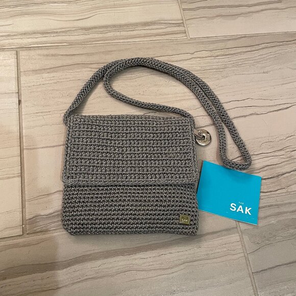 The Sak | Bags | The Sak Silver Grey Crochet Crossbody Flap Bag New ...